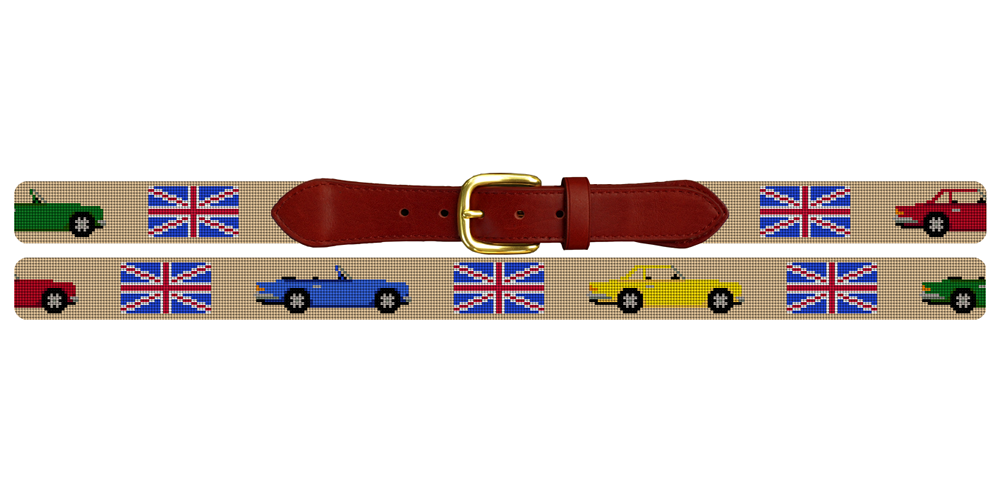 British Triumph Cars Needlepoint Belt - Automotive Elegance – Brewster Belt