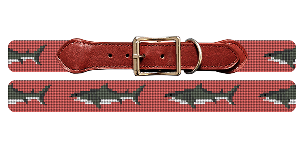 Great White Shark Needlepoint Dog Collar - Oceanic Style – Brewster Belt
