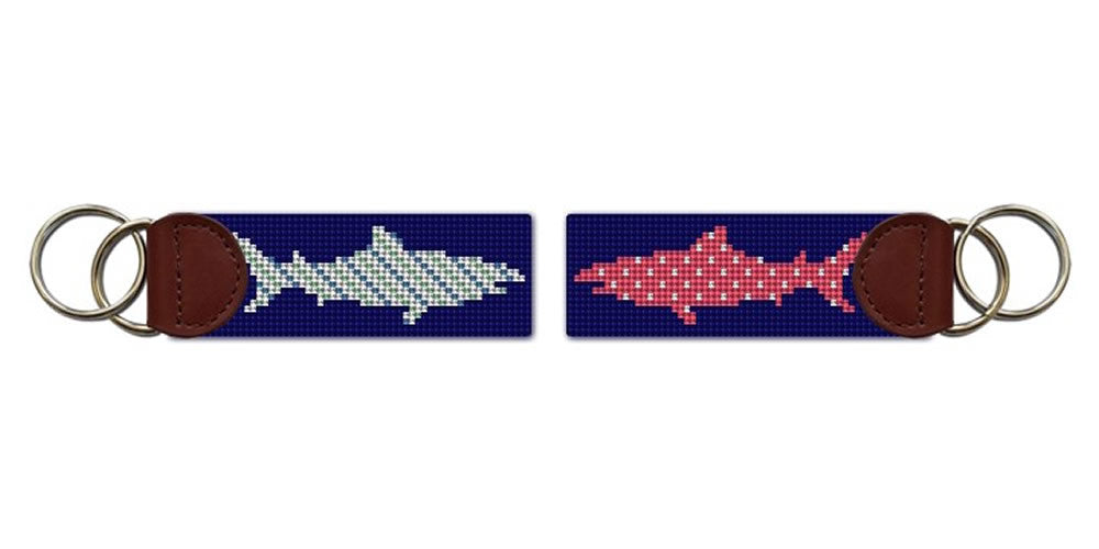 Preppy Great White Shark Needlepoint Key Fob – Brewster Belt