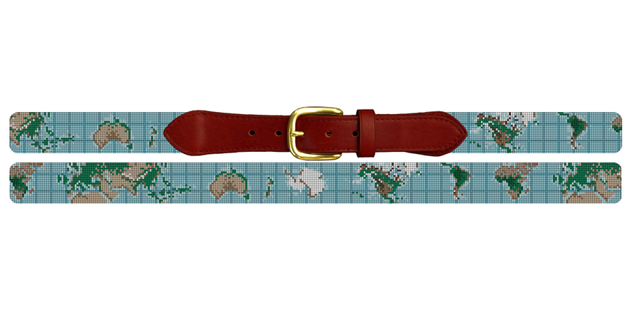 World Map Needlepoint Belt - Explorer's Charm – Brewster Belt
